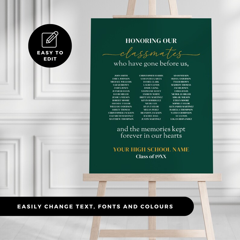 High School Reunion Memorial Sign, in Loving Memory of Classmates ...