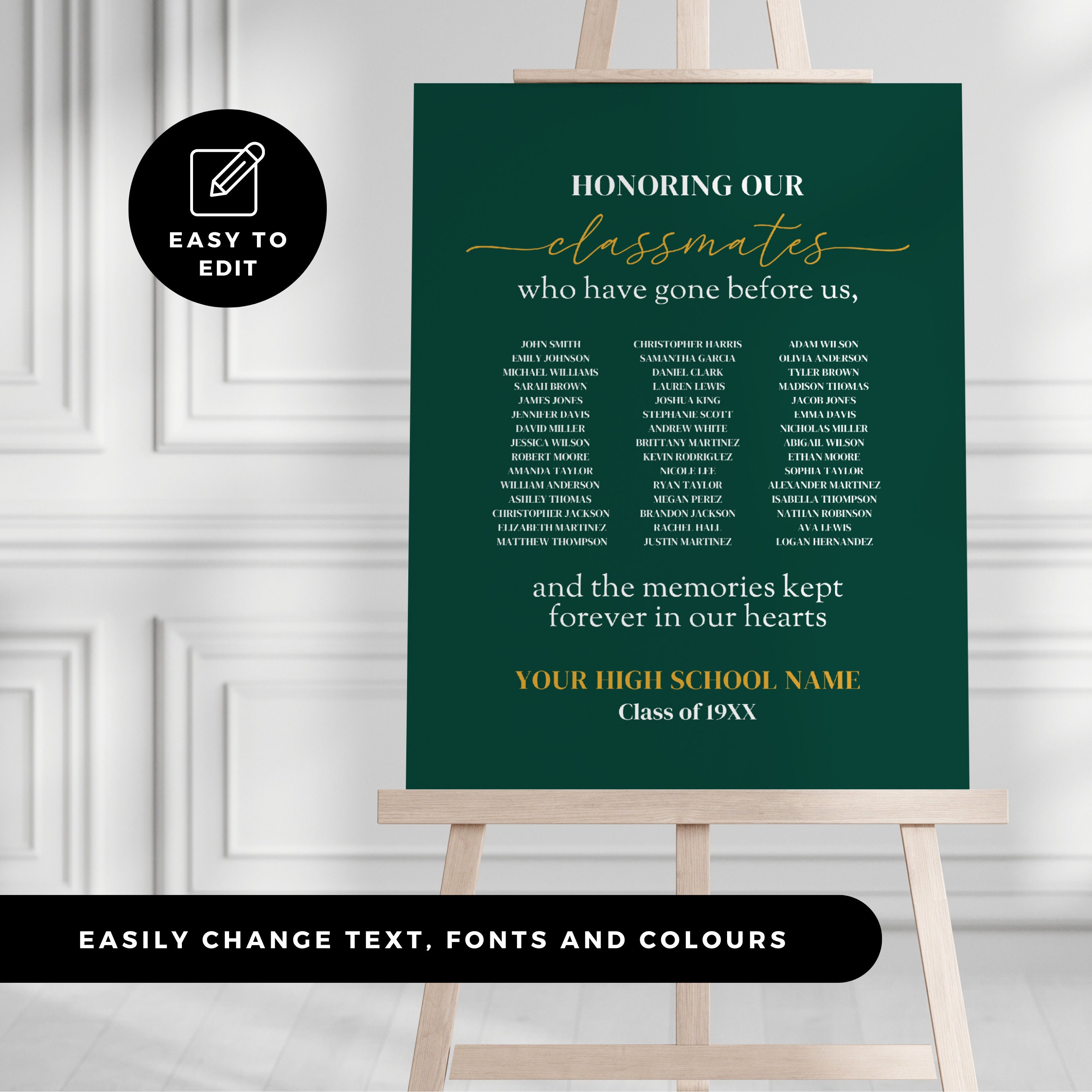 High School Reunion Memorial Sign, in Loving Memory of Classmates ...