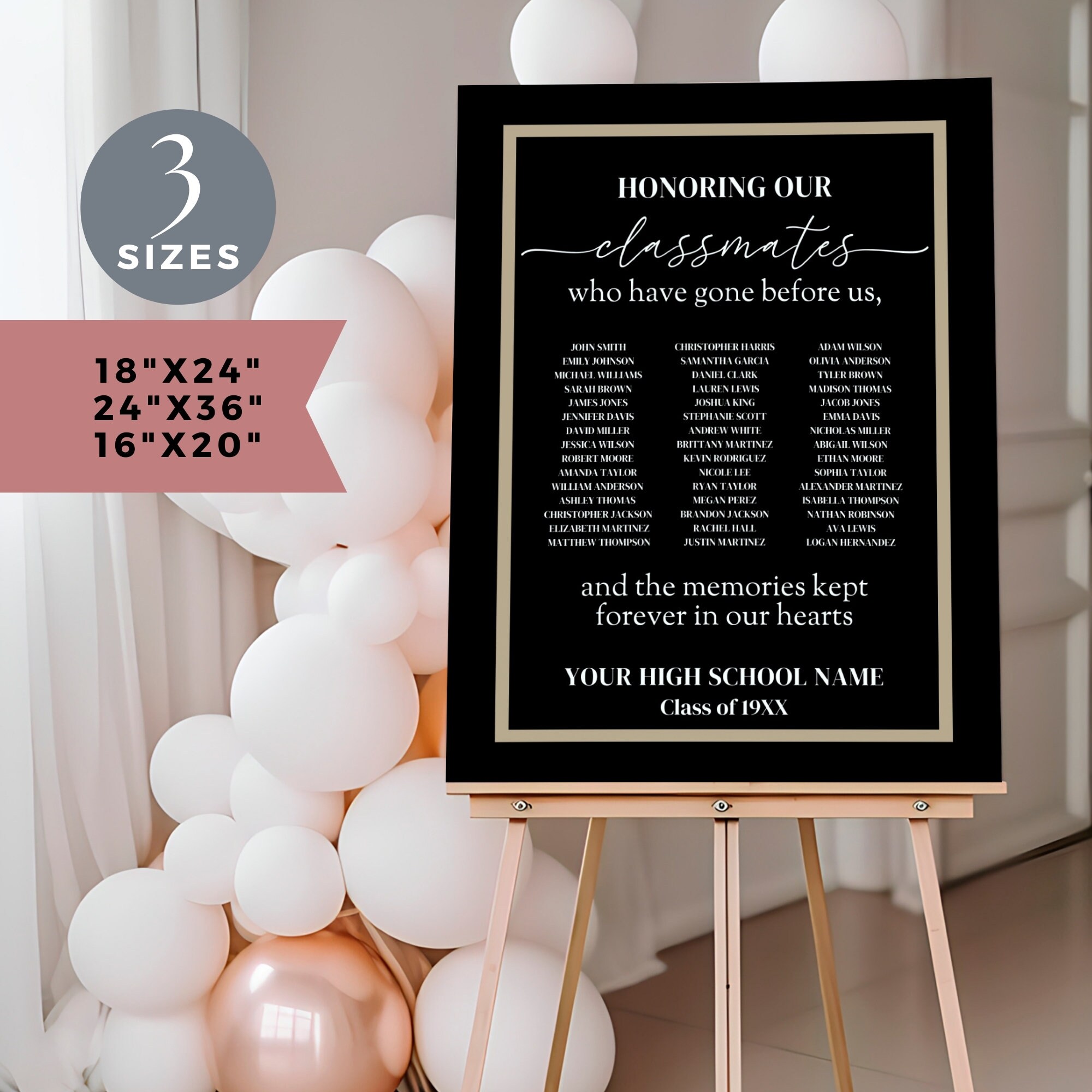 High School Reunion Memorial Sign, in Loving Memory of Classmates ...