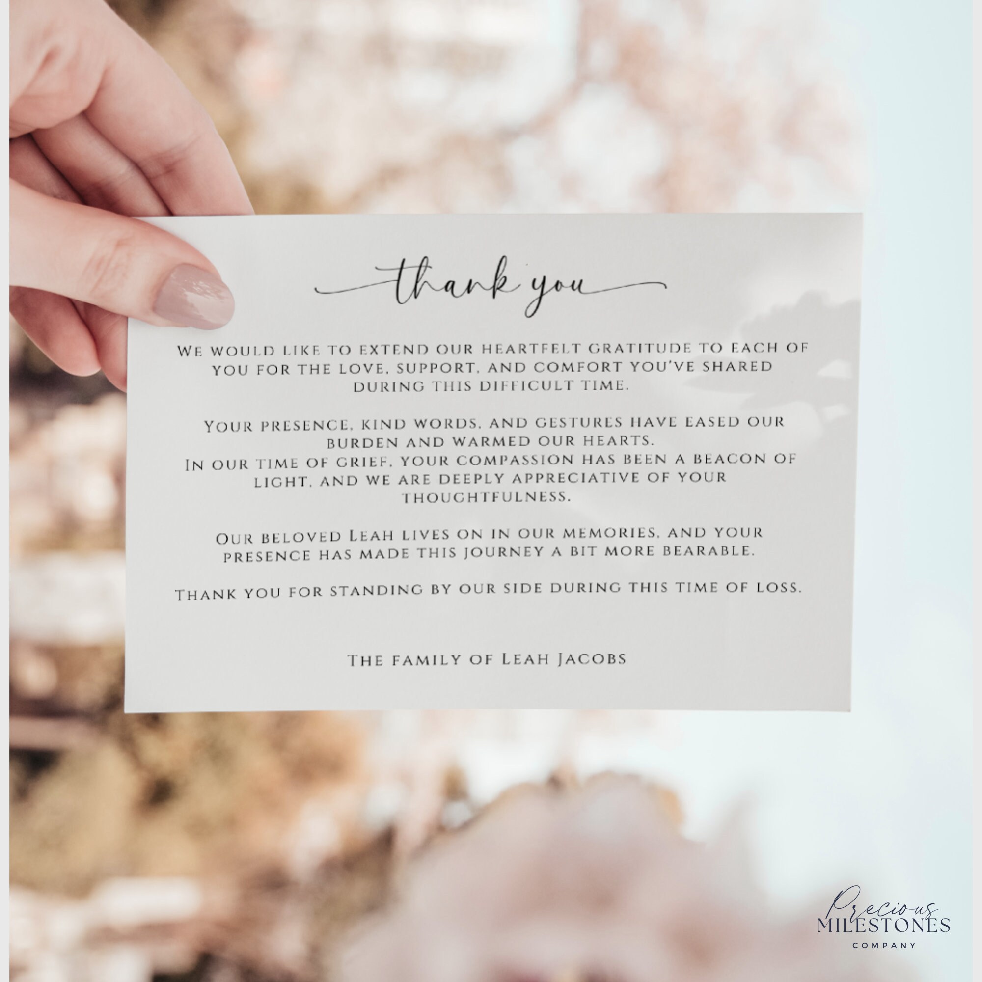 Personalized Sympathy Acknowledgement Card, Funeral Thank You Card ...