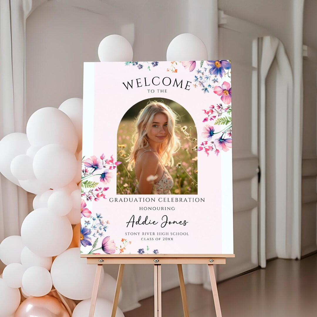 Graduation Welcome Sign Wildflowers, Grad Party Decor Poster, Editable ...