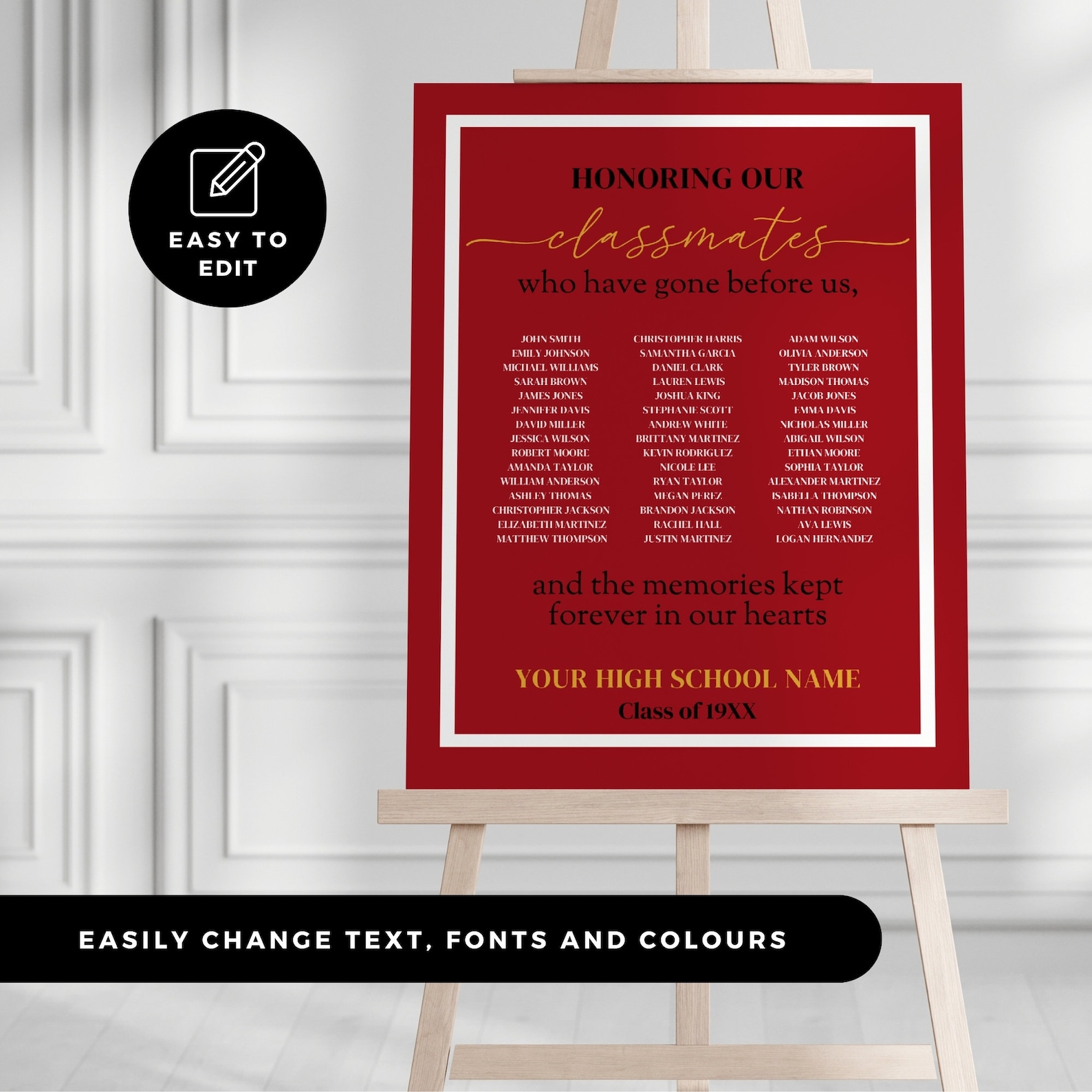 High School Reunion Memorial Sign, in Loving Memory of Classmates ...