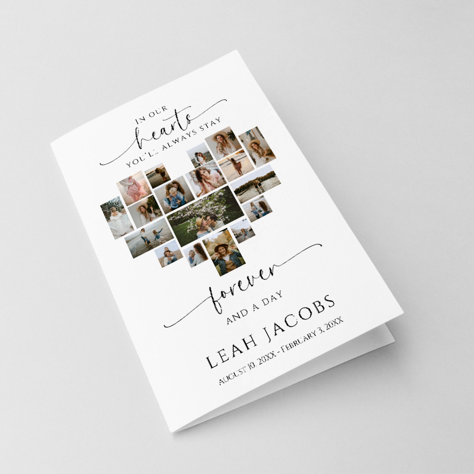 Forever in Our Hearts Funeral Program, Bifold Template, Simple Memorial ...