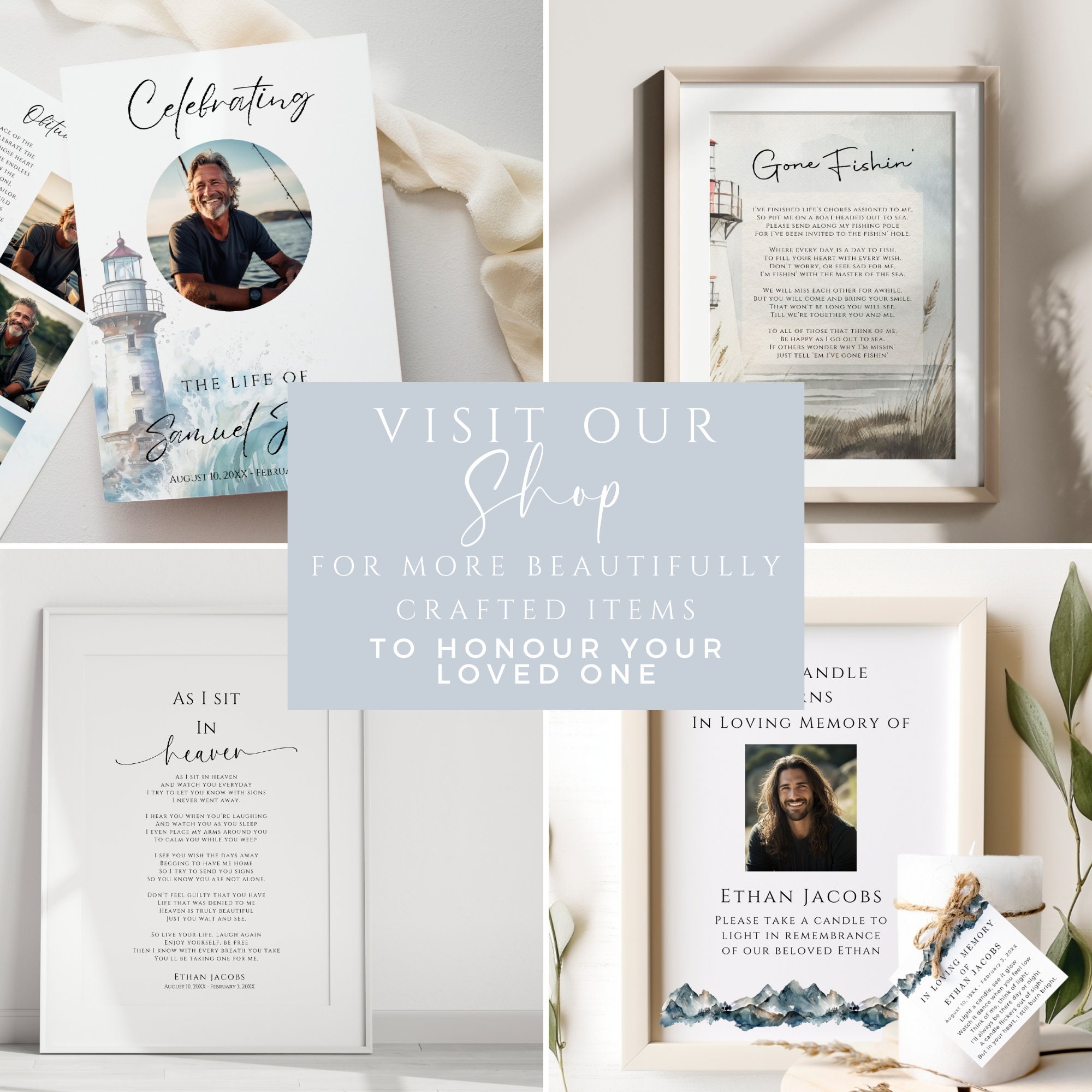 Funeral Poster Ocean, Funeral Welcome Sign Canva, for Man, Celebration ...