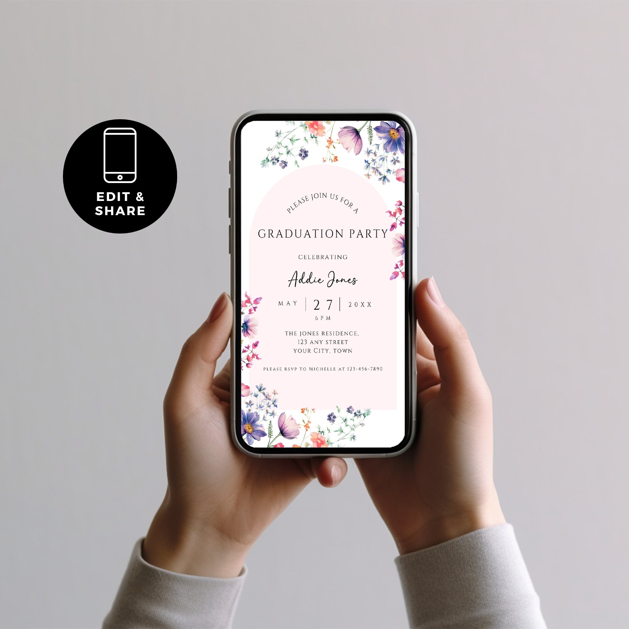 Wildflower Graduation Photo Invitation Template, Grad Party ...