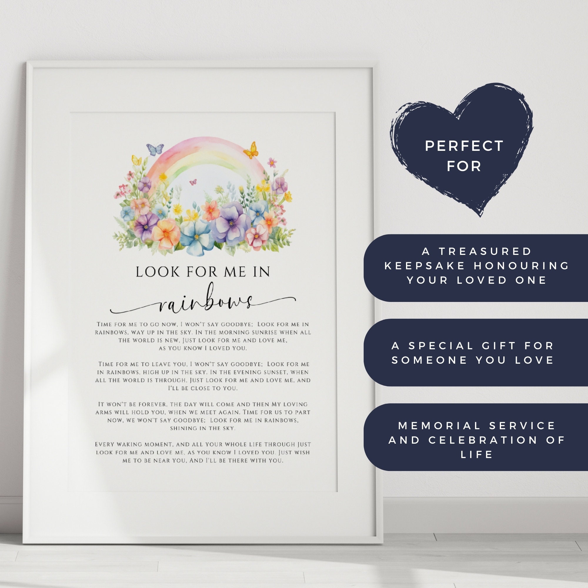 Look for Me in Rainbows, Heaven Memorial Tribute Poem Printable ...
