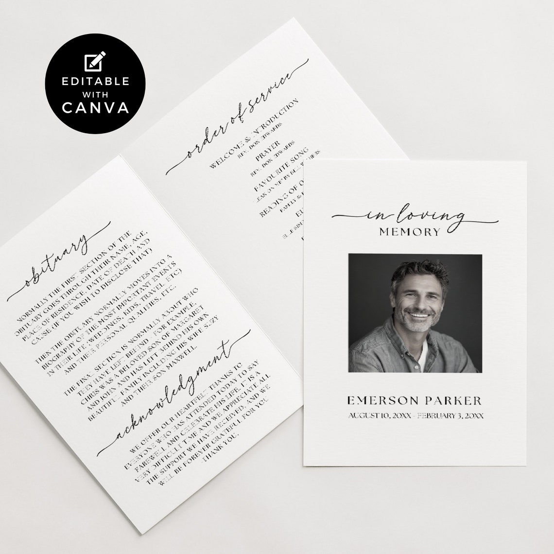 Minimal Funeral Program Template, Simple Design for Man, Memorial ...