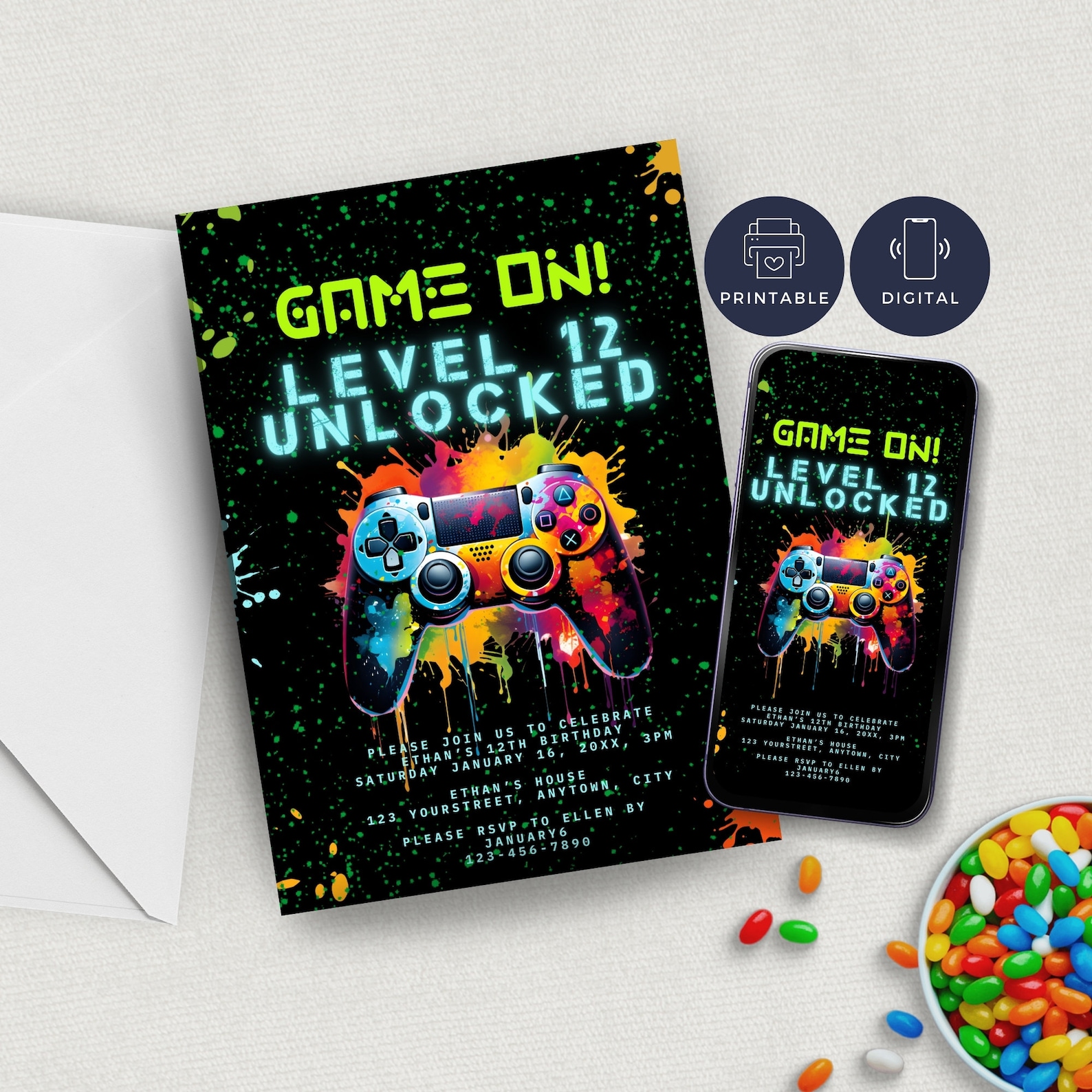 Video Game Birthday Invitation Mobile, Printable, Editable Gamer Party ...