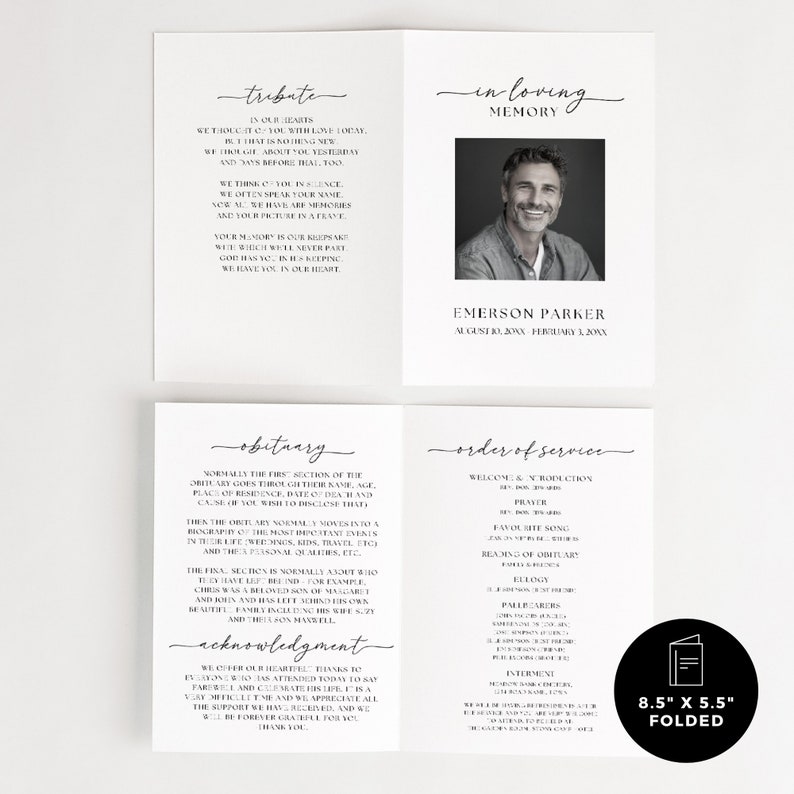 Minimal Funeral Program Template, Simple Design for Man, Memorial ...