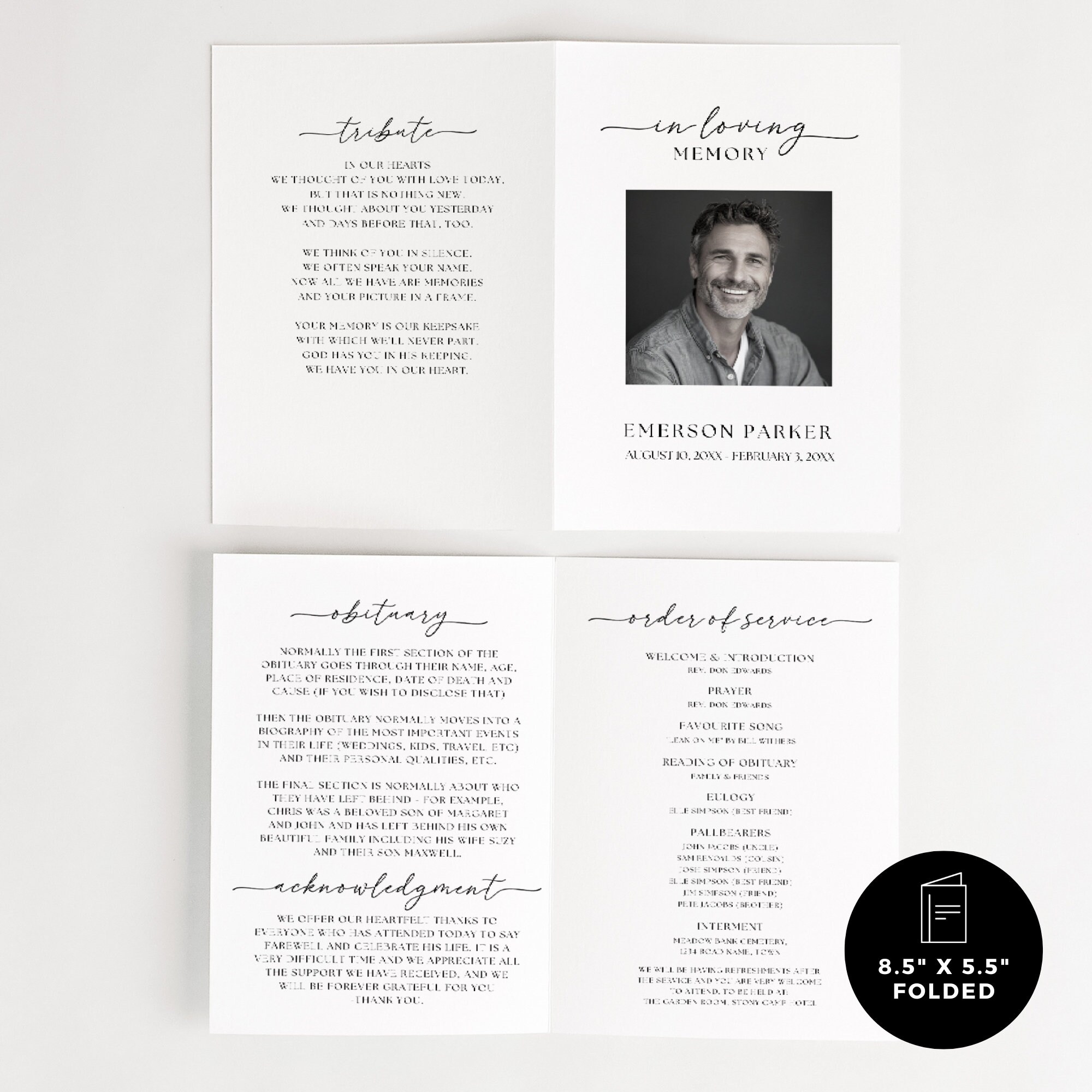 Minimal Funeral Program Template, Simple Design for Man, Memorial ...