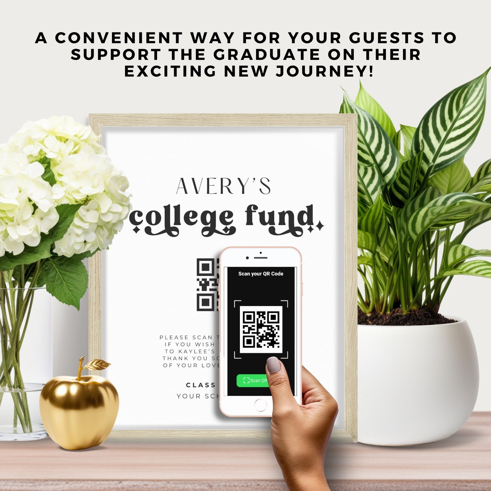 QR Code Sign for Graduation, College Fund Cash Gift Donation, High ...