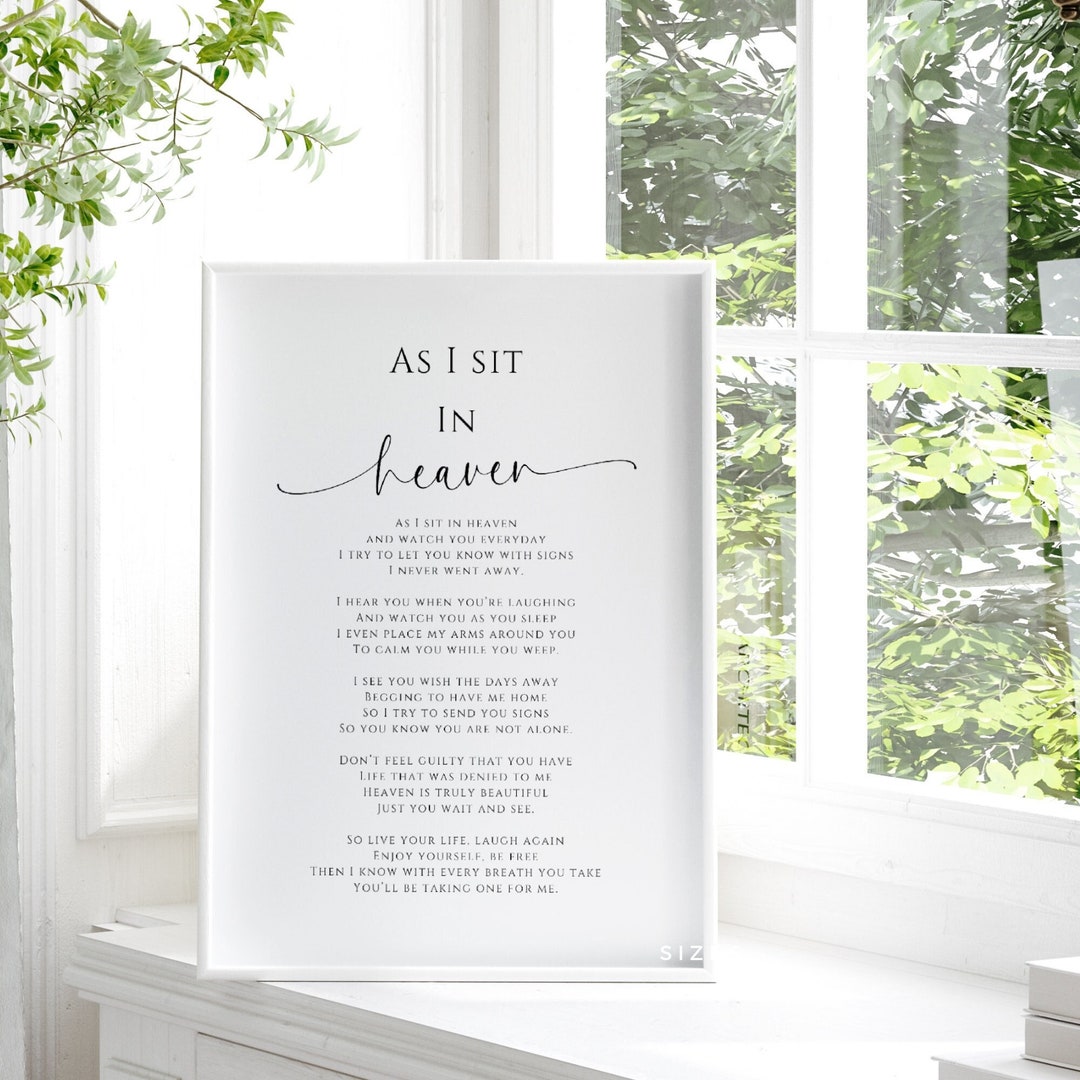 Printable Funeral Poem, as I Sit in Heaven, in Loving Memory Digital ...