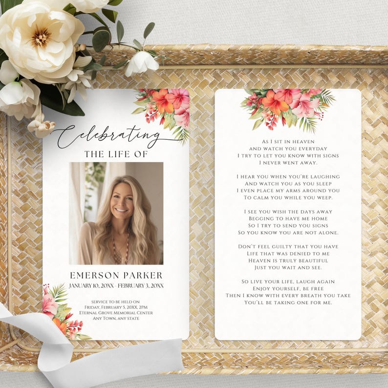 Prayer Card Funeral Photo Template, Memorial Poem Keepsake Favor ...
