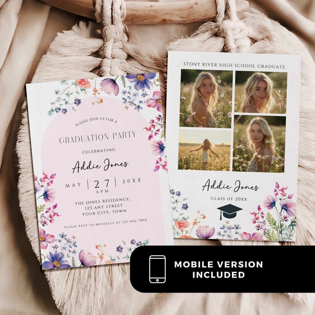 Wildflower Graduation Photo Invitation Template, Grad Party ...