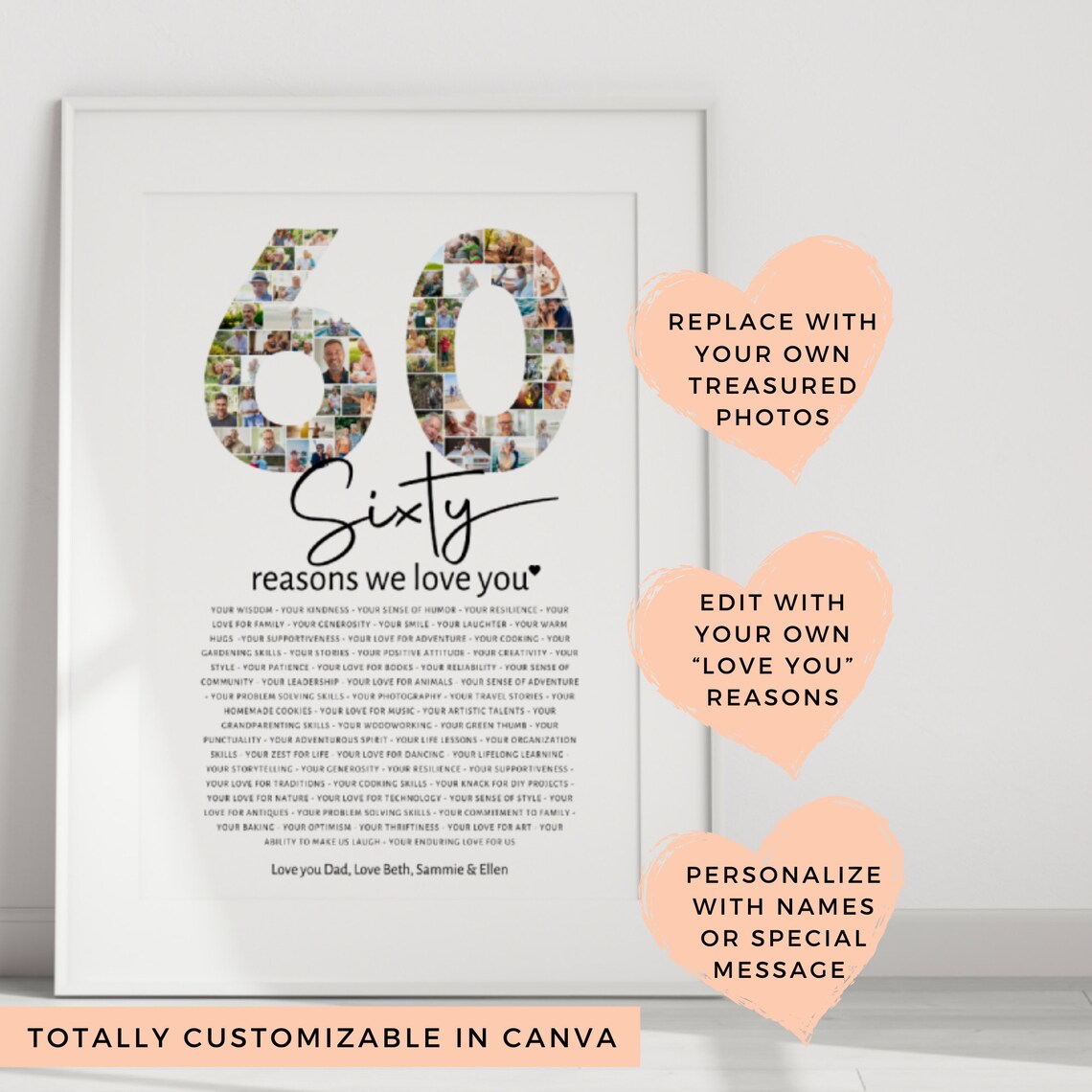 60 Reasons Why We Love You Photo Collage, Birthday Gift for Man or ...