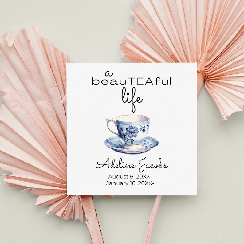 Tea Favors for Funerals, Personalized Printable Packet, Celebration of ...