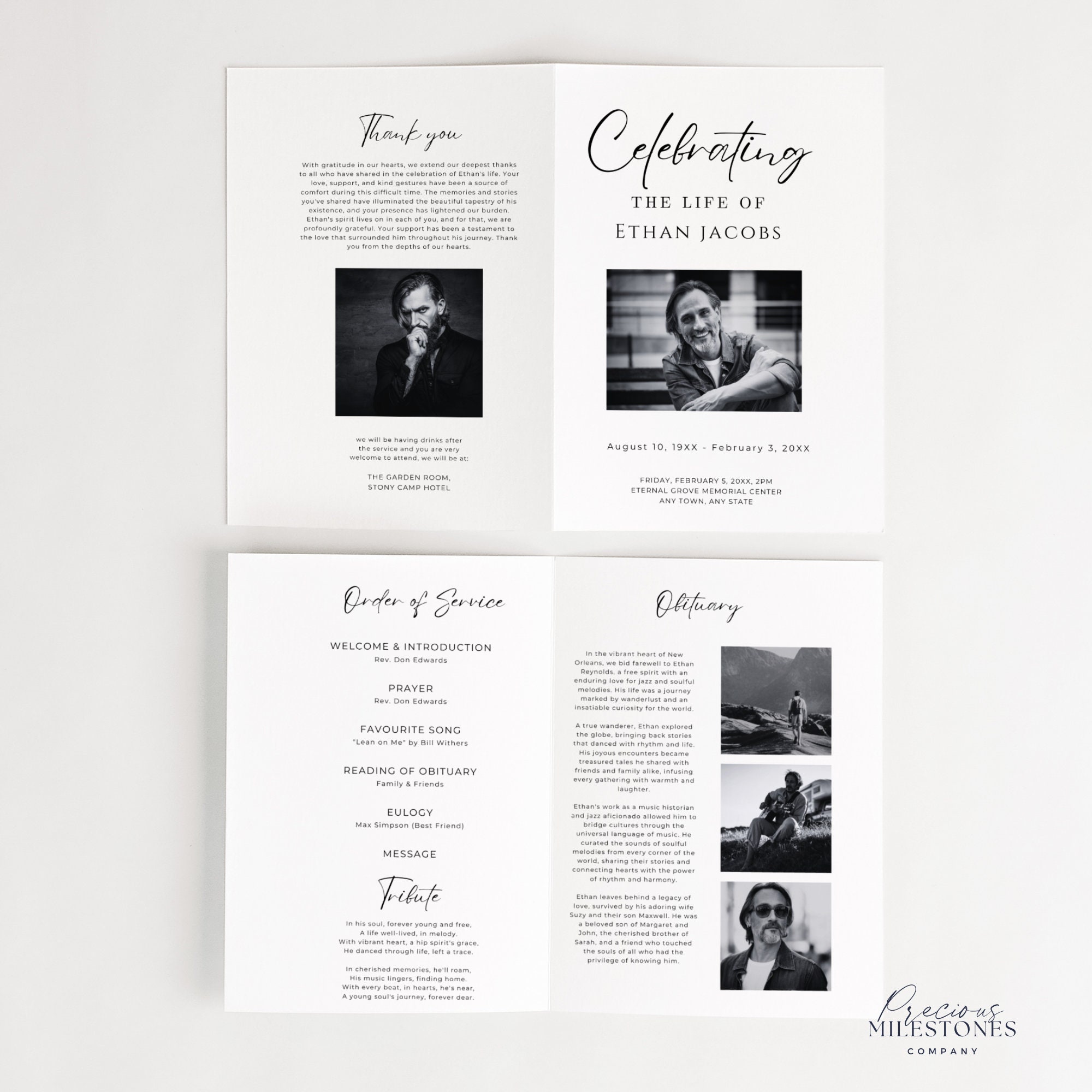 Minimal Funeral Program Template Simple Funeral Memorial - Etsy