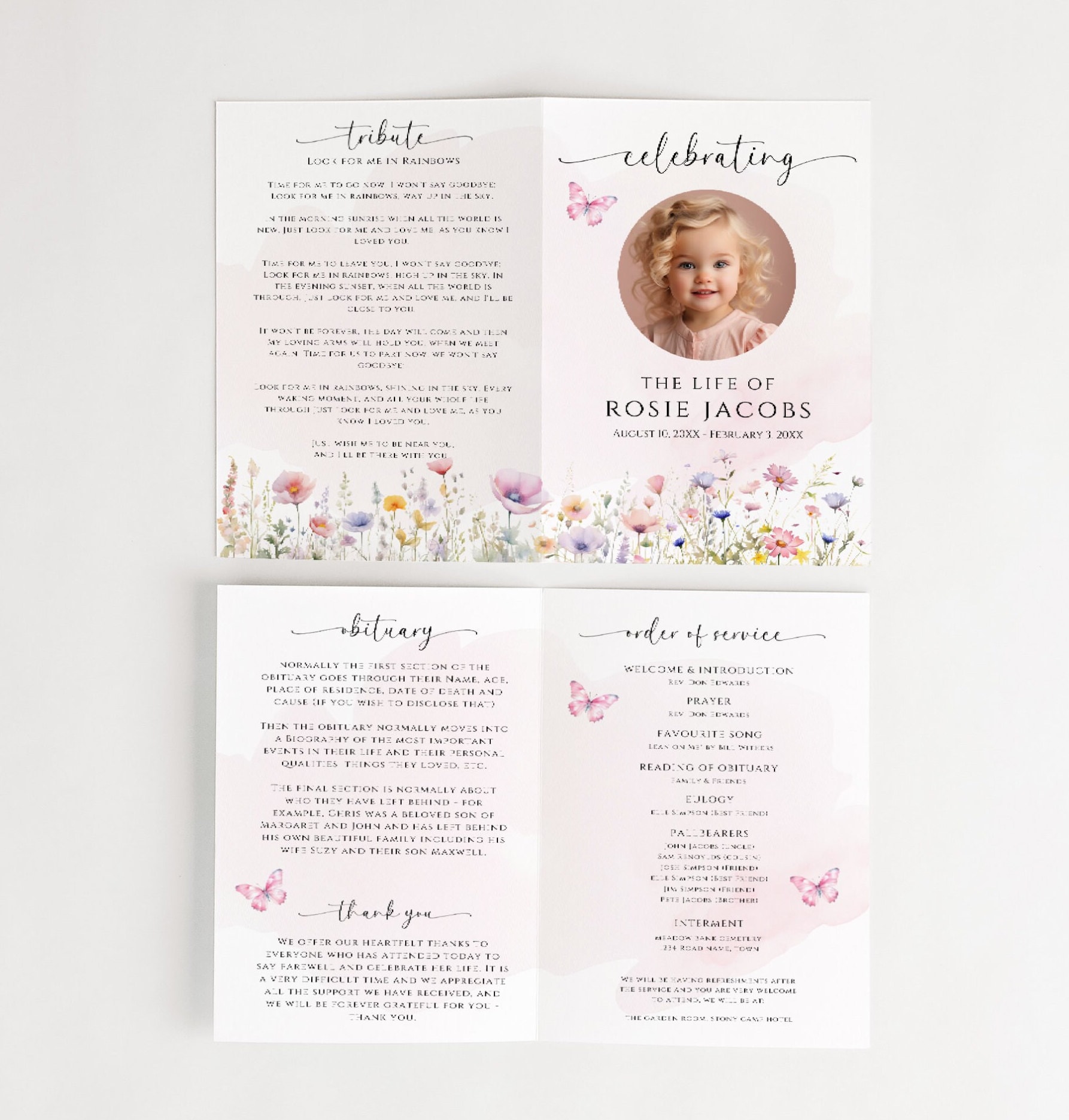 Baby Child Funeral Program Editable Template, Celebrating the Life Of ...