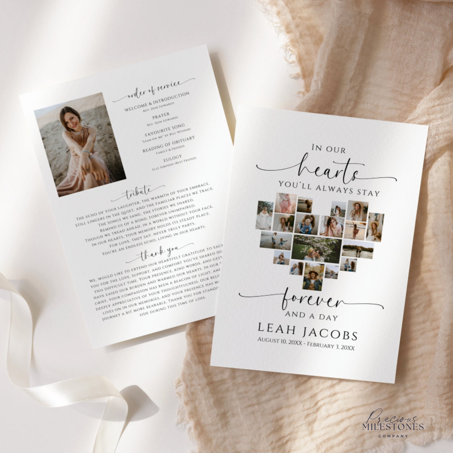 Double Sided Funeral Program Template, in Our Hearts Memorial Program ...