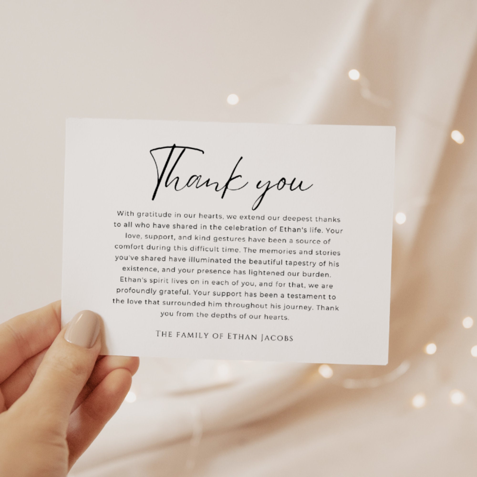 Personalized Sympathy Acknowledgement Card, Funeral Thank You Card ...