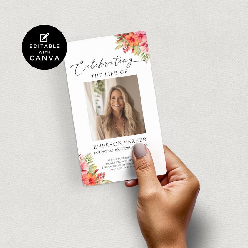 Prayer Card Funeral Photo Template, Memorial Poem Keepsake Favor ...
