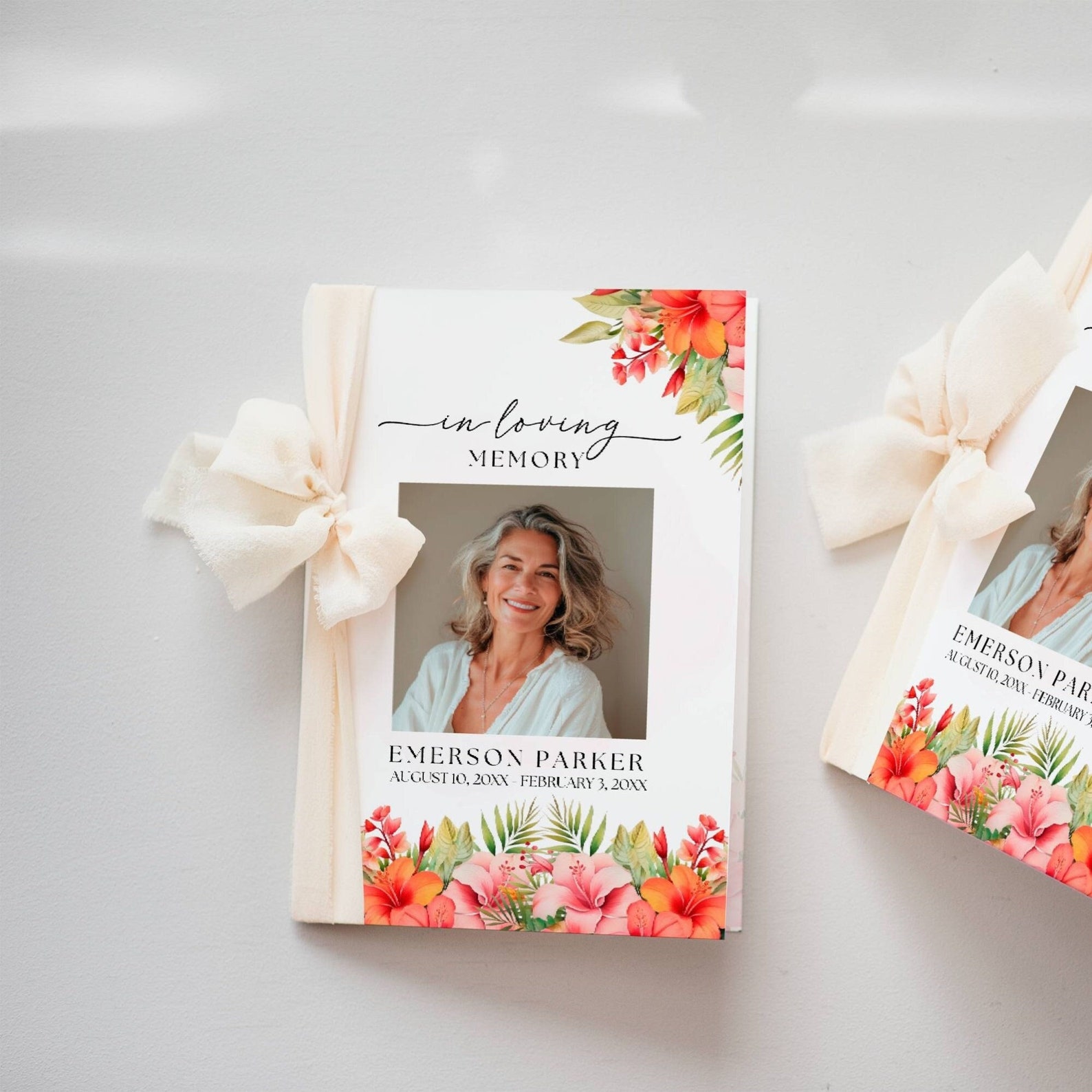 Funeral Program Tropical Template, Floral Design for Woman, Memorial ...