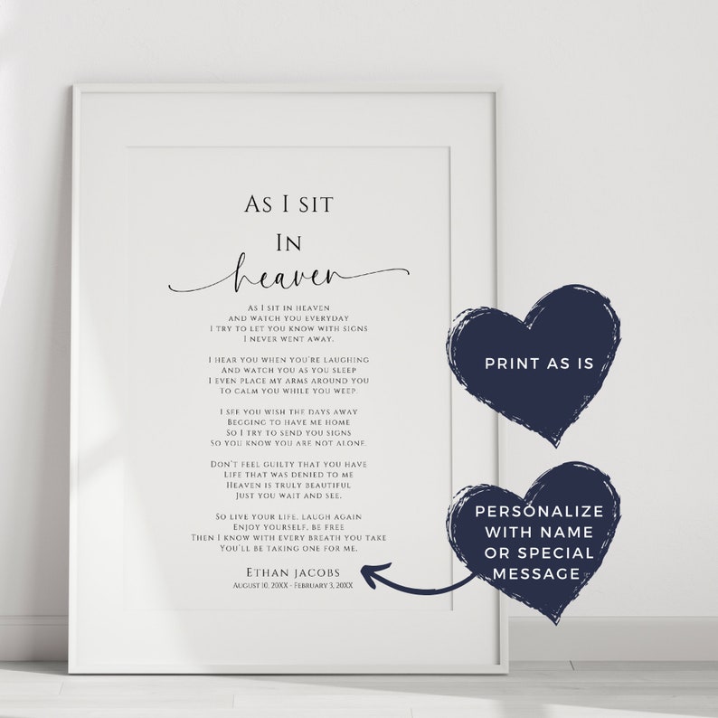 As I Sit in Heaven Memorial Poem, Christian Wall Art, in Loving Memory ...