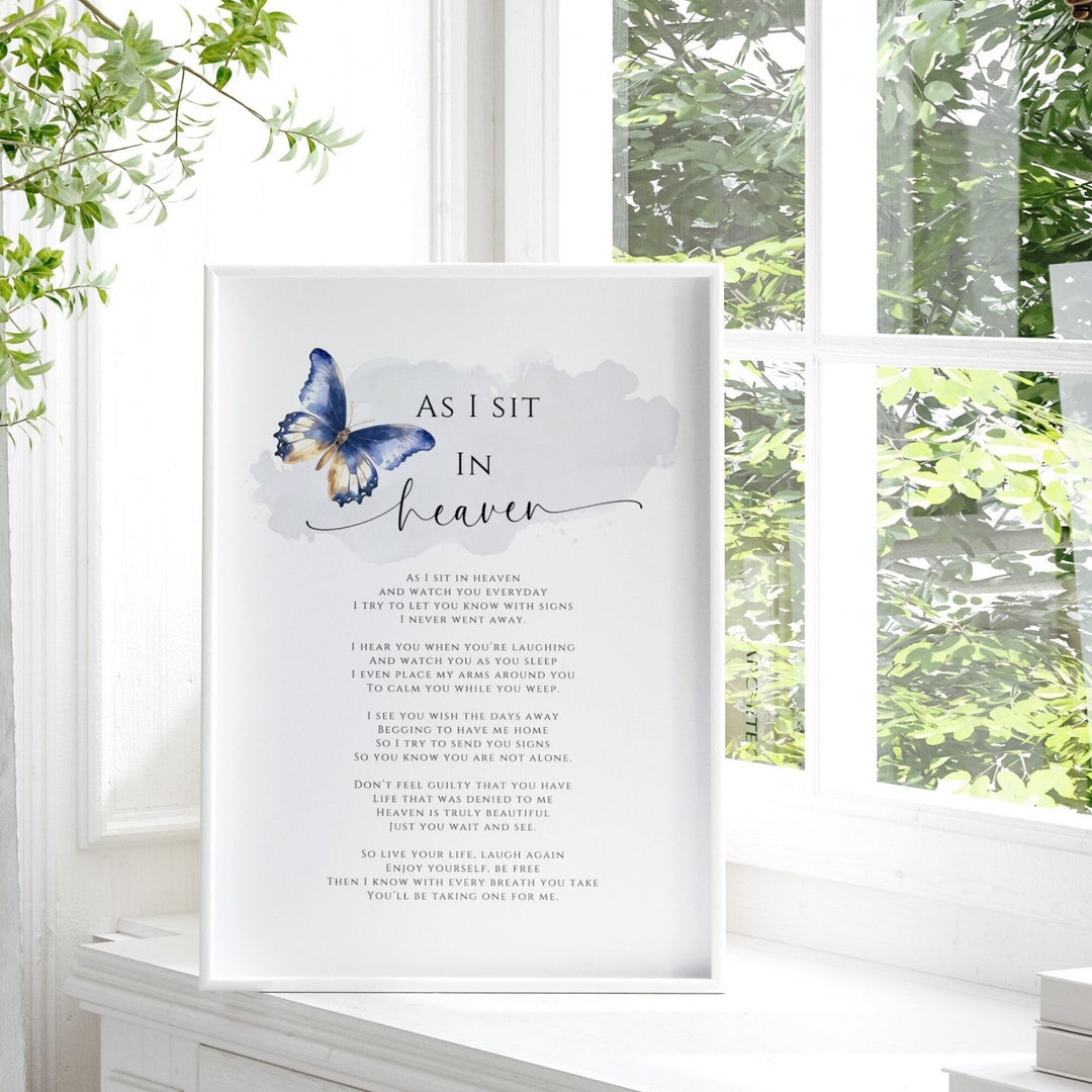 As I Sit in Heaven Butterfly, Memorial Tribute Poem Printable, Instant ...