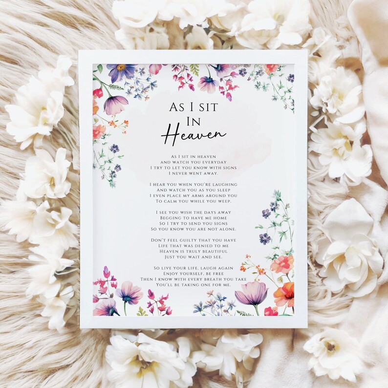 As I Sit in Heaven Memorial, Funeral Tribute Poem Printable ...