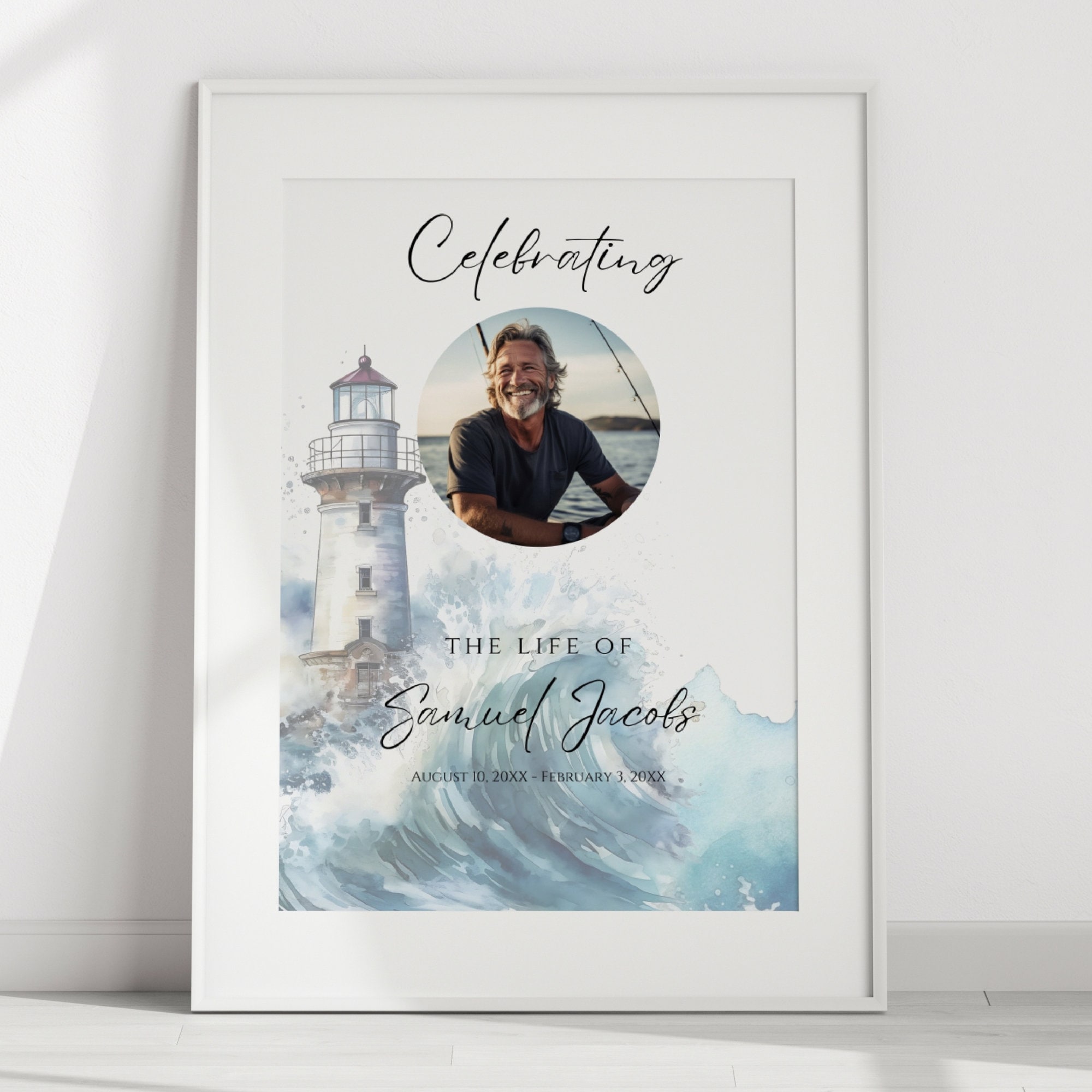 Funeral Poster Ocean, Funeral Welcome Sign Canva, for Man, Celebration ...