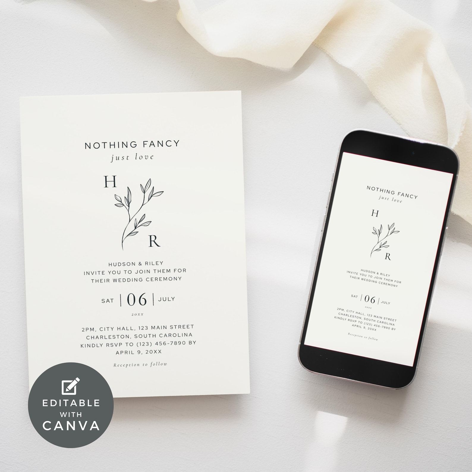 Civil Wedding Invite Template, Courthouse City Hall Minimalist, Modern ...