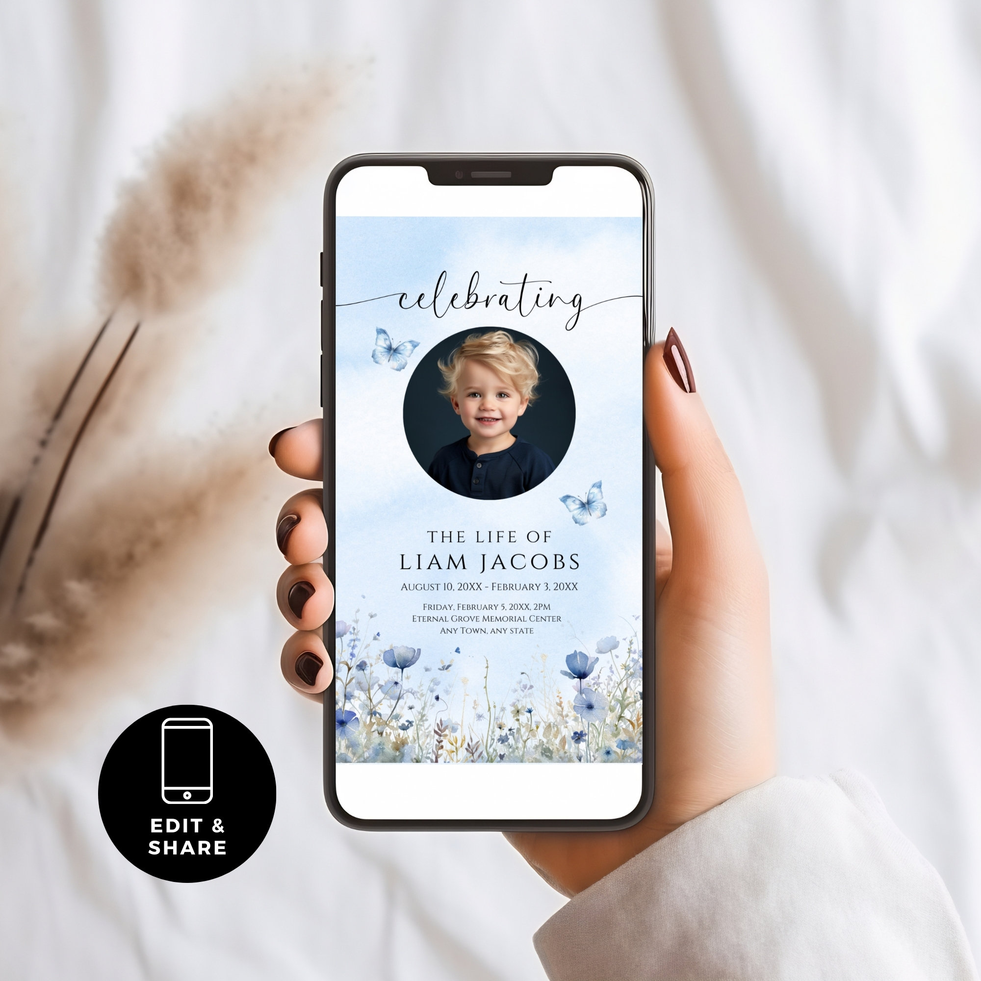 Funeral Template for Baby Boy, Celebration of Life Invitation, Service ...