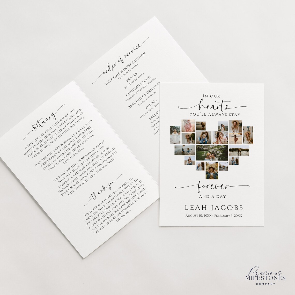 Forever in Our Hearts Funeral Program, Bifold Template, Simple Memorial ...