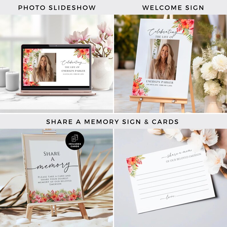 Funeral Bundle Tropical, Editable Celebration of Life Templates ...