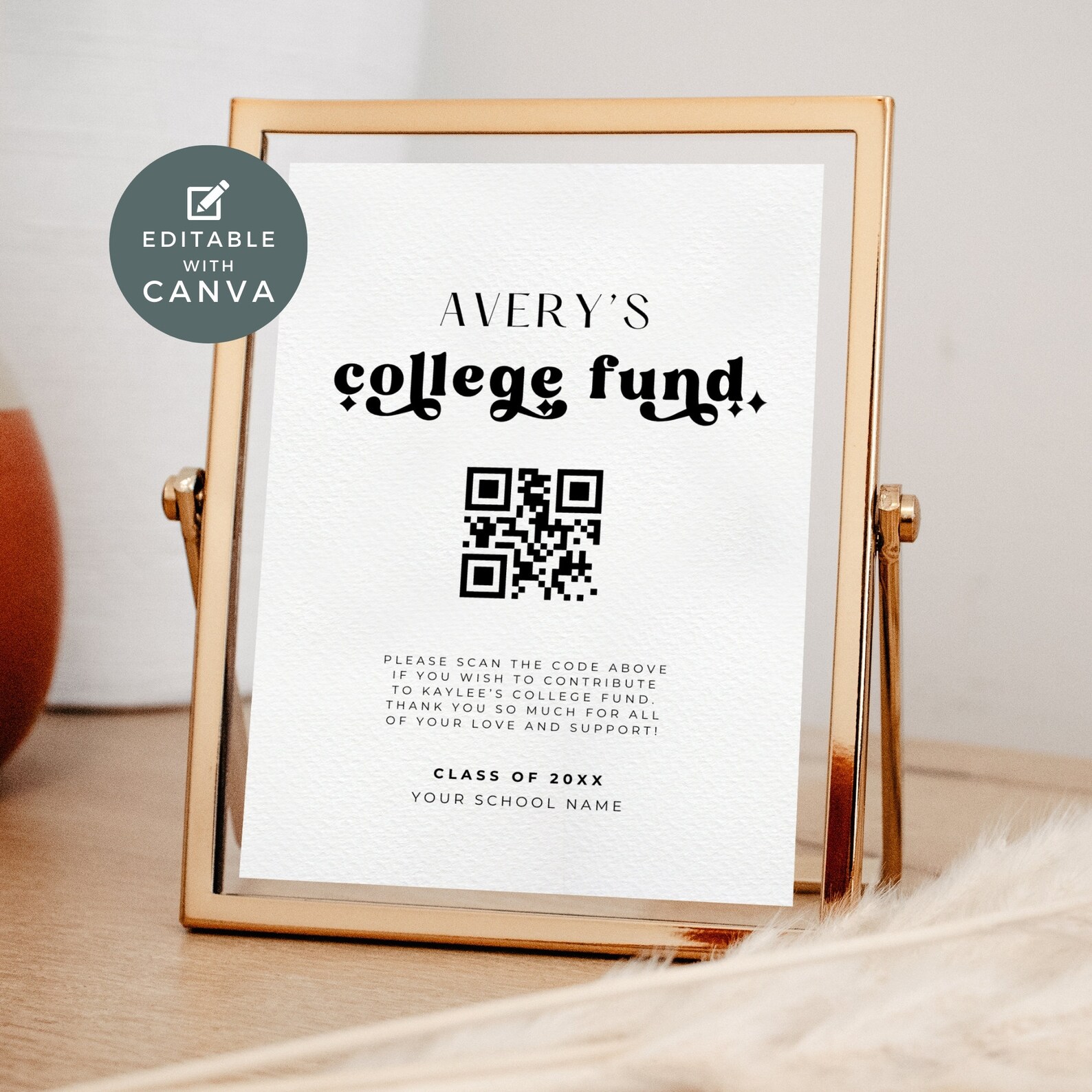 QR Code Sign for Graduation, College Fund Cash Gift Donation, High ...