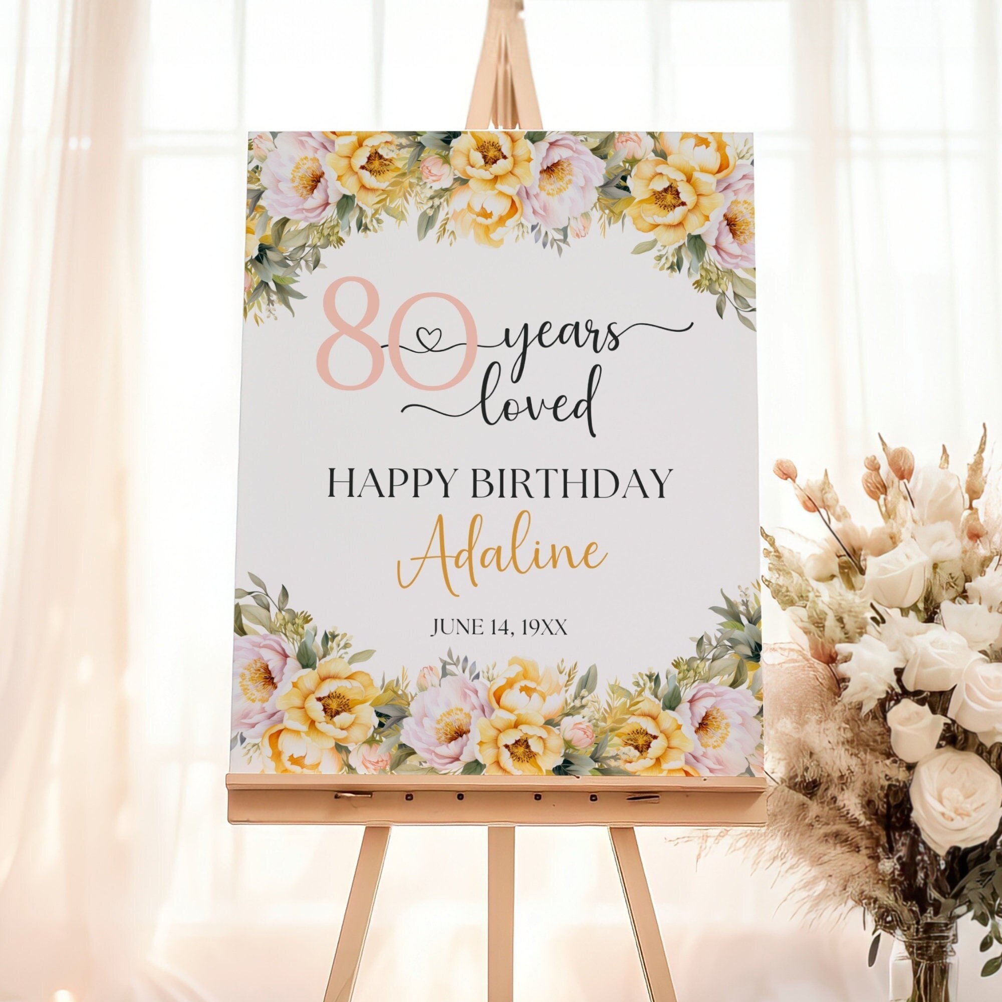 80 Years Loved Welcome Sign, 80th Birthday Party Poster Editable ...