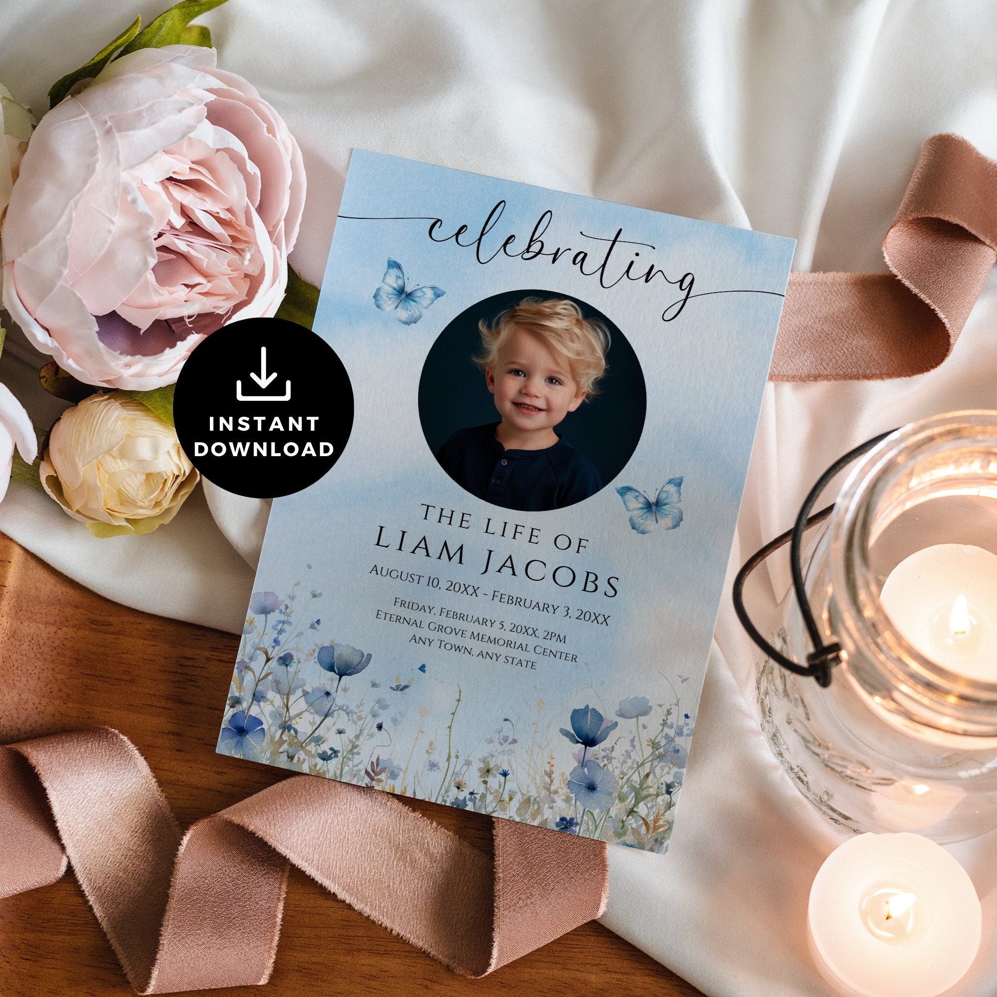 Funeral Template for Baby Boy, Celebration of Life Invitation, Service ...