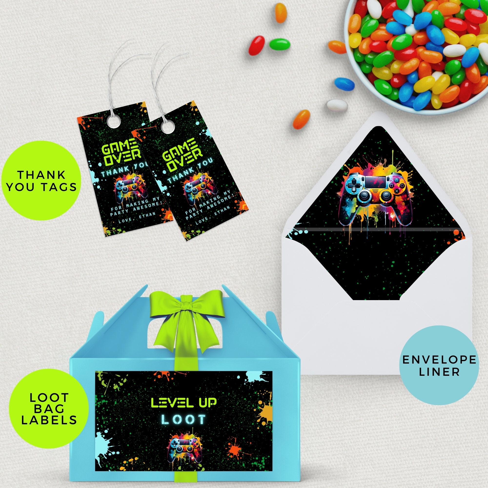 Double Digit Birthday Favors, Video Game Party Editable Template Bundle ...