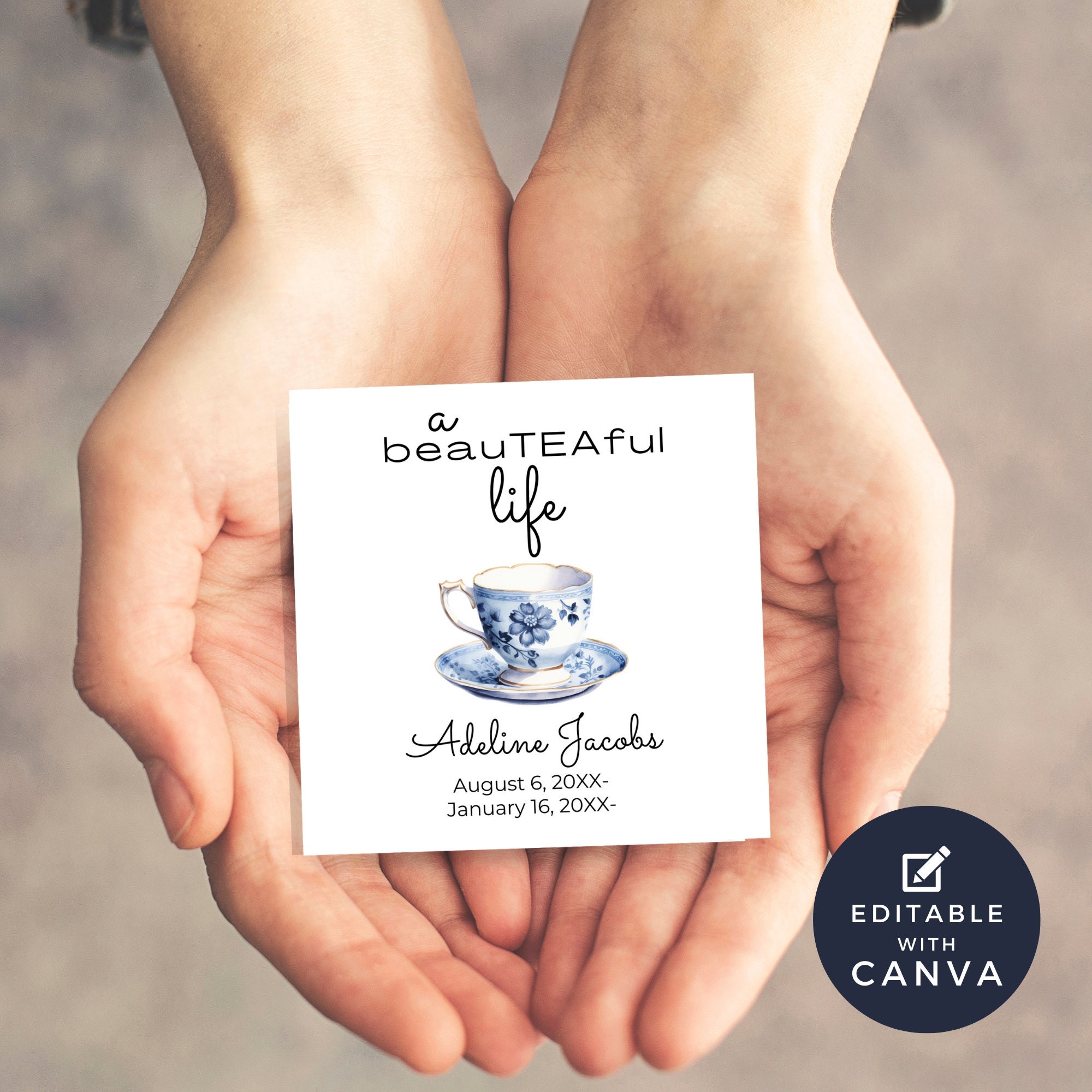 Tea Favors for Funerals, Personalized Printable Packet, Celebration of ...