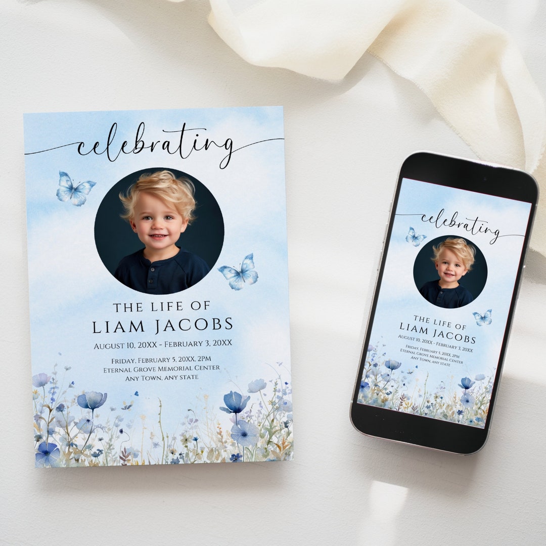 Funeral Template for Baby Boy, Celebration of Life Invitation, Service ...