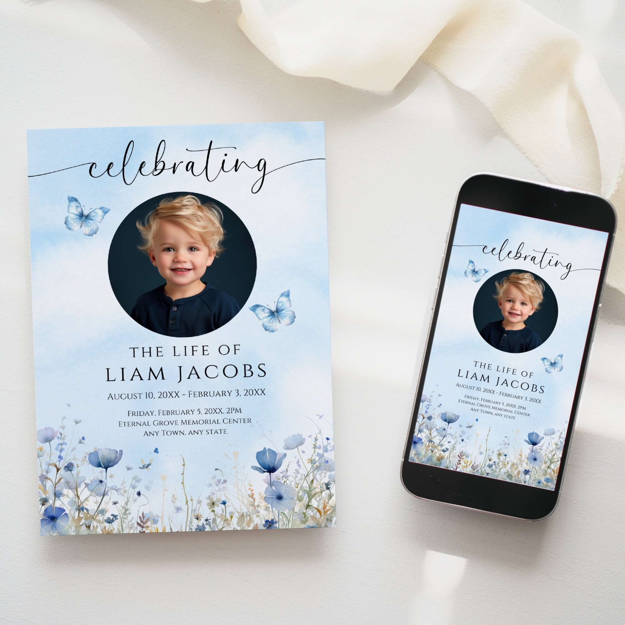 Funeral Template for Baby Boy, Celebration of Life Invitation, Service ...