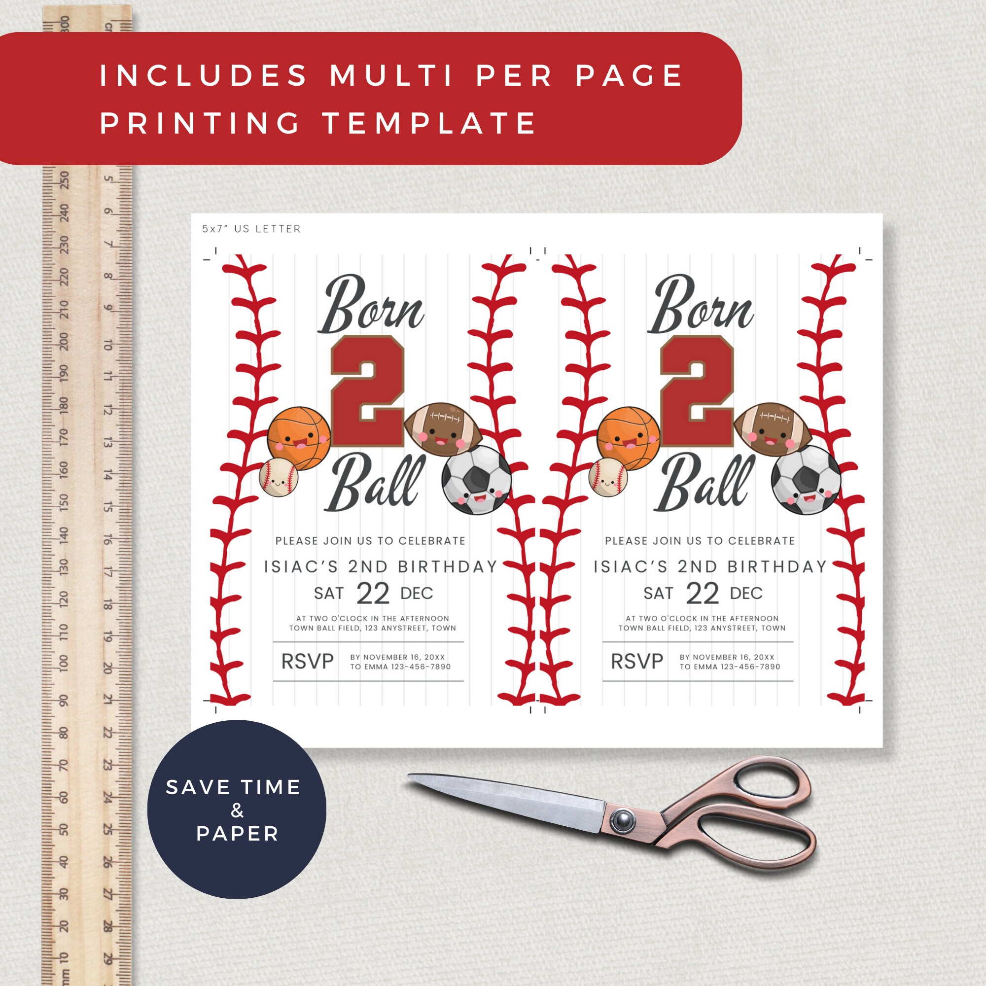 Born to Ball Invitation, Boy 2nd Birthday Sports Theme Photo Invite ...