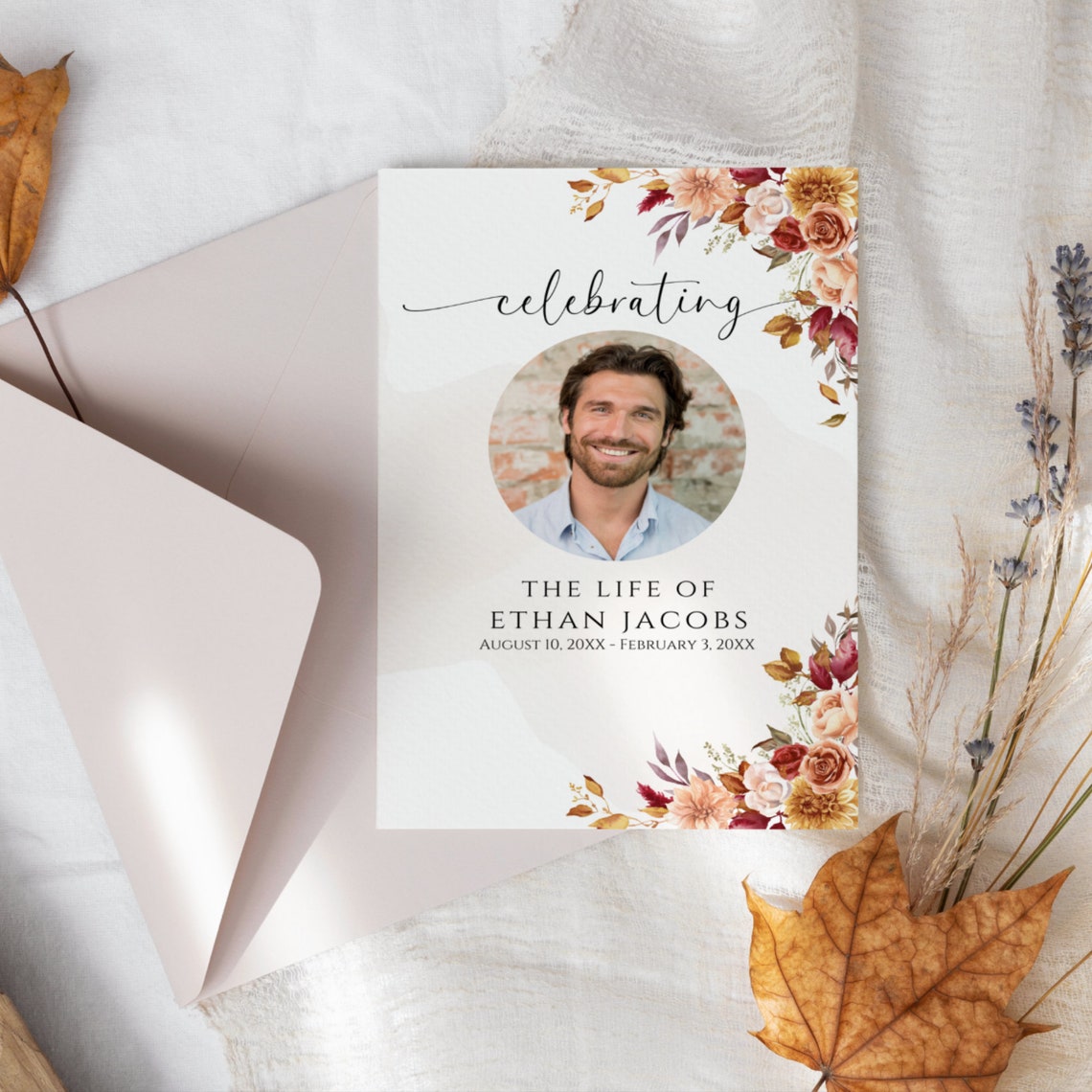 Funeral Program Template Fall, Autumn Edit Download Memorial Service ...