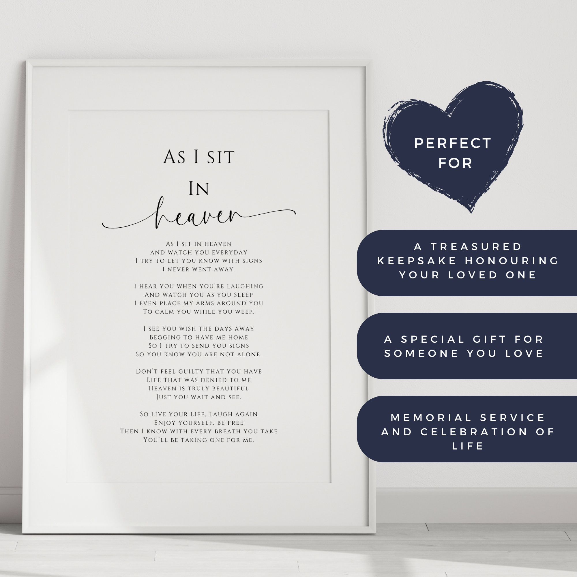 Printable Funeral Poem, as I Sit in Heaven, in Loving Memory Digital ...