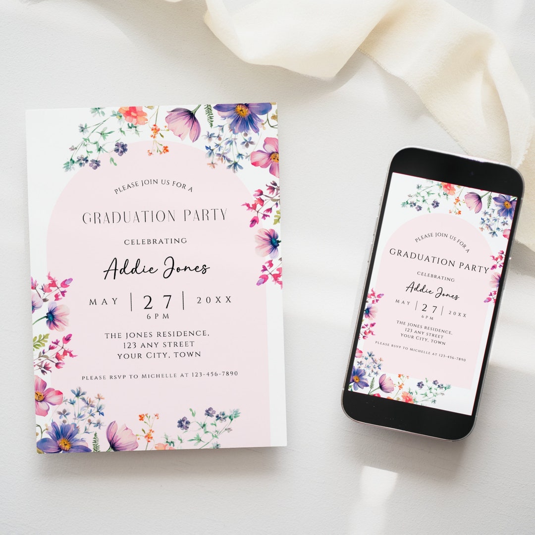 Wildflower Graduation Photo Invitation Template, Grad Party ...
