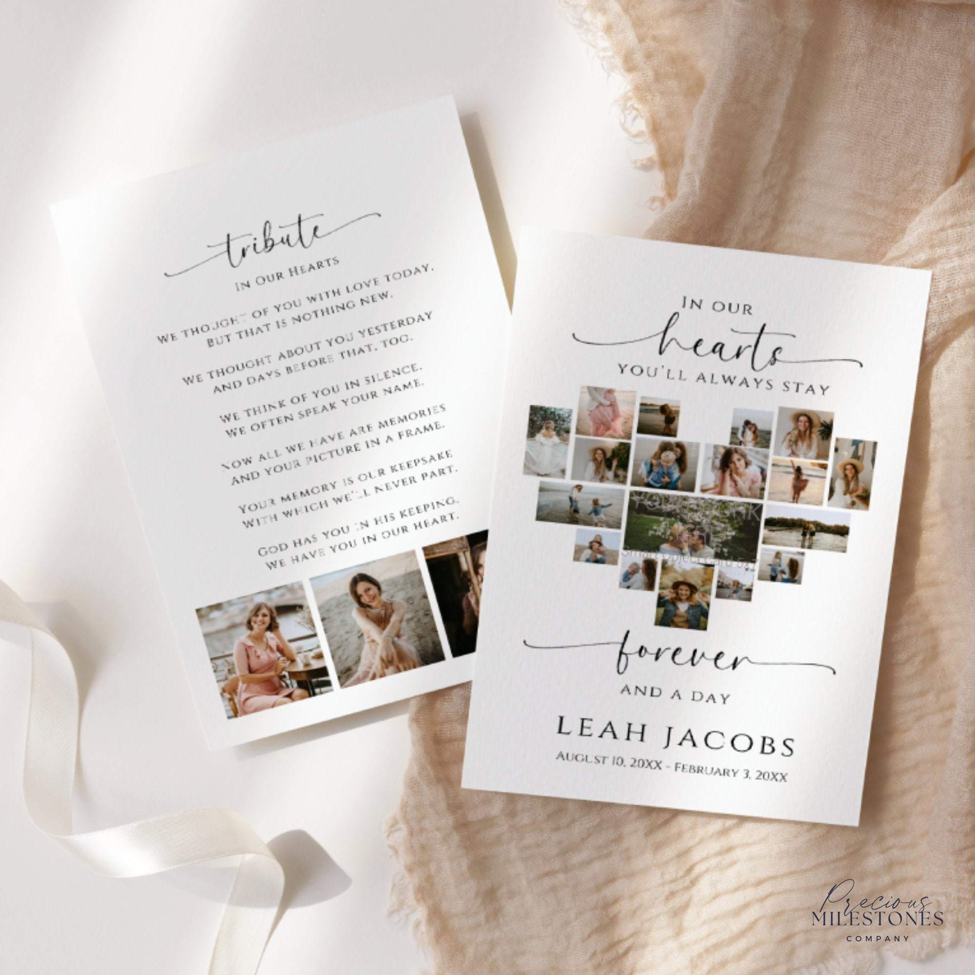 Forever in Our Hearts Funeral Program, Bifold Template, Simple Memorial ...