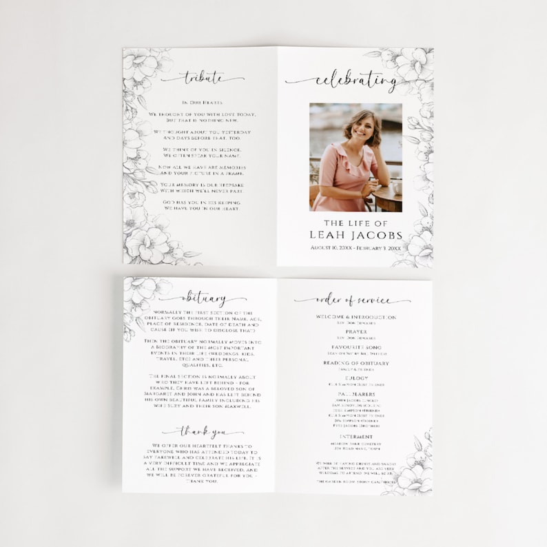Minimalist Funeral Program Template Floral Simple Memorial - Etsy