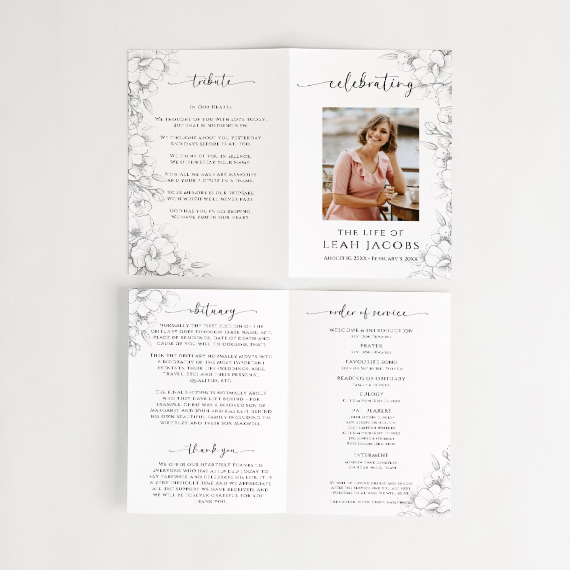 Minimalist Funeral Program Template Floral Simple Memorial - Etsy