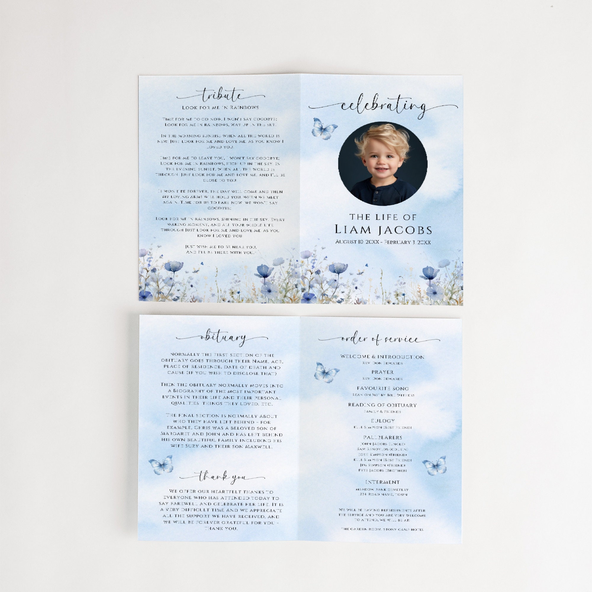 Baby Child Funeral Template, Program Editable, Celebrating the Life Of ...