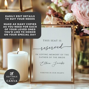 Reserved Seating Sign Wedding in Memory, Canva Template in Loving ...
